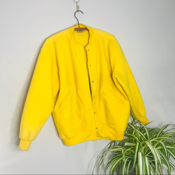Vintage | Jackets & Coats | Vintage Retro 9s Yellow Fleece Bomber ...